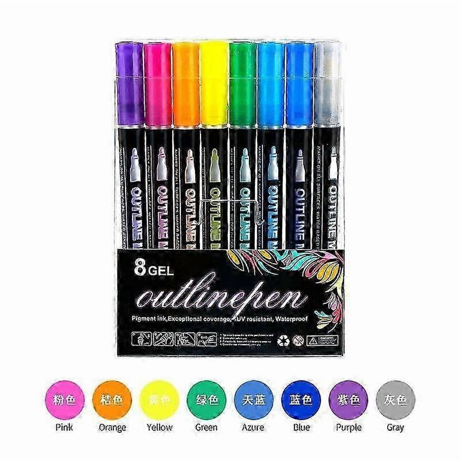 Double Line Outliner Markers Coloring Lightstick Graffiti Pen Metallic ...
