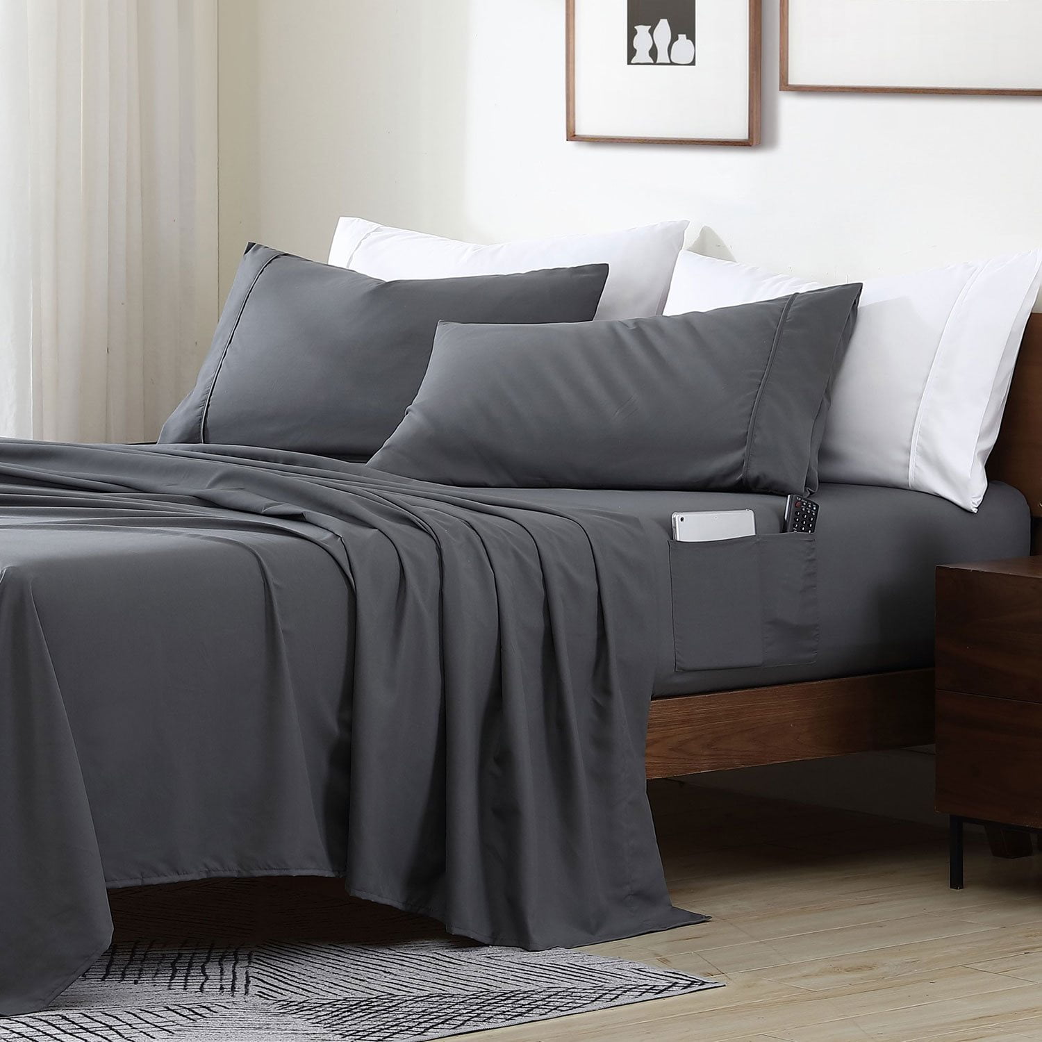 Swift Home Smart Sheet Set With 8" Side Storage Pockets, Assorted Sizes ...