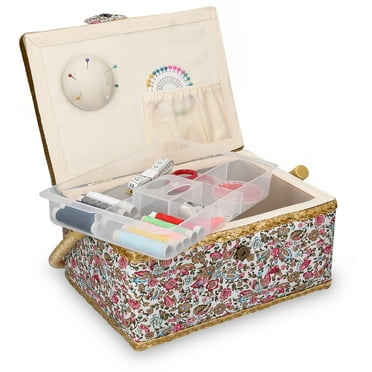 Navaris Sewing Box with Accessories - Sew Basket with Organizer Tray ...