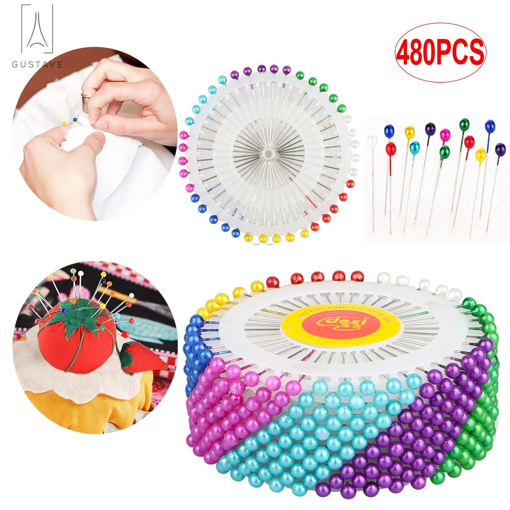Gustave 480pcs Multicolor Straight Pins with Pearlized Round Ball Head ...