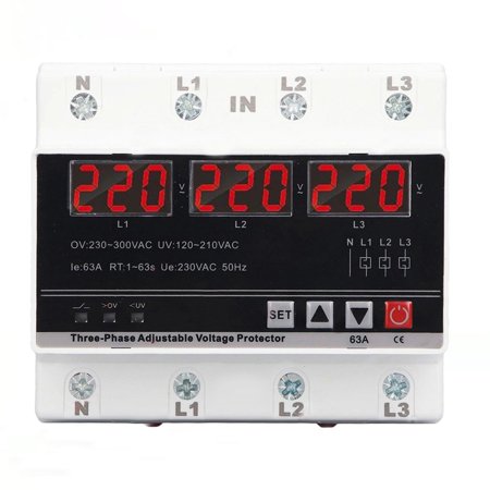 AC power protector 230V 63A 3-phase adjustable surge protector DIN rail ...