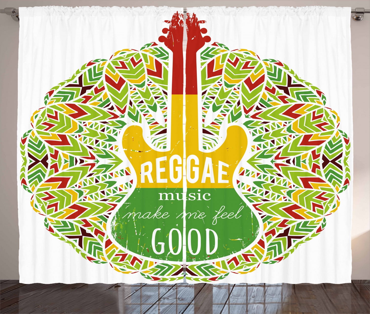 Rasta Curtains 2 Panels Set, Reggae Music Makes Me Feel Good Quote ...