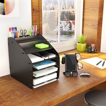 Versatile Wooden Desk Organizer for Office & Home, Vertical Large Shelf ...