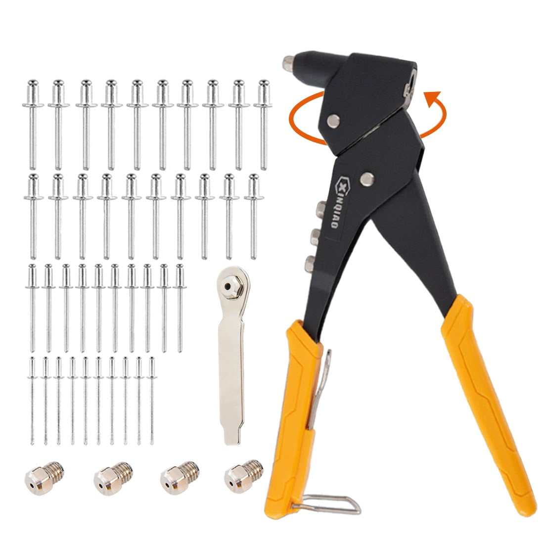 XINQIAO Rivet Gun Kit with 100 Pcs Rivets, 360 Swivel Head Hand Riveter ...