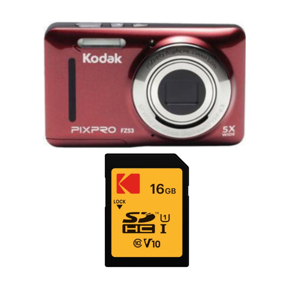 Kodak PIXPRO Friendly Zoom FZ53 (Red) with 16GB Memory Card Bundle ...