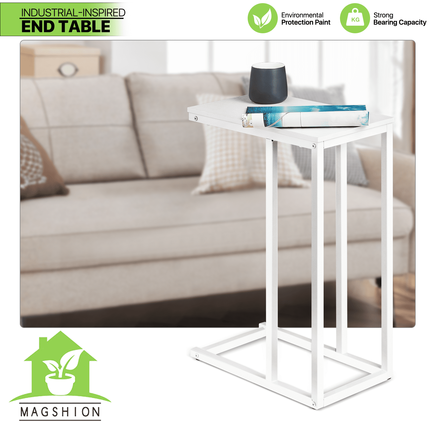 Magshion C-Shape Rectangle Side Table, Modern Snack End Table with ...