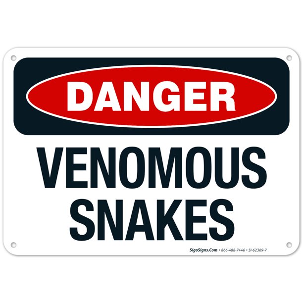Danger Venomous Snakes Sign, - Walmart.com