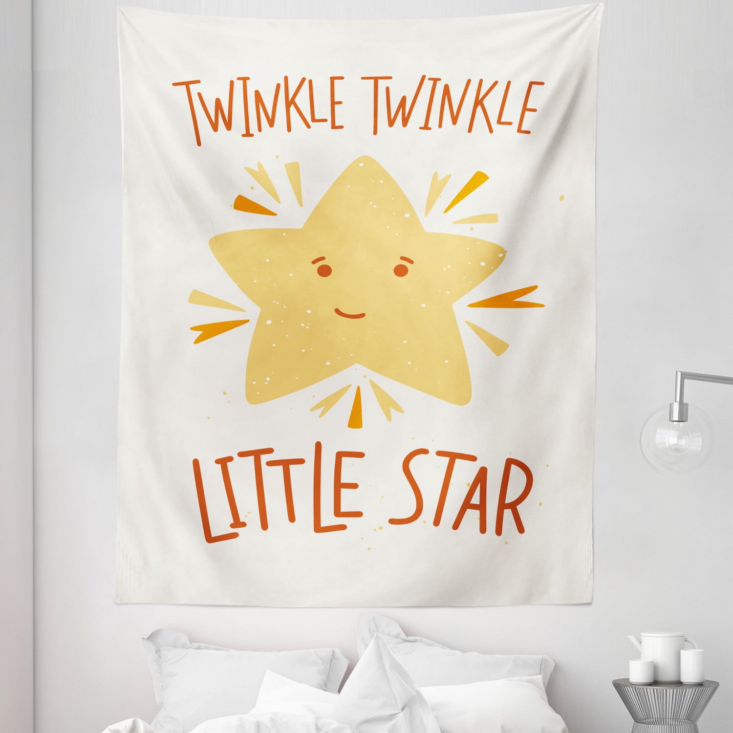 Cartoon Tapestry, Twinkle Little Star Phrase Happy Yellow Art ...