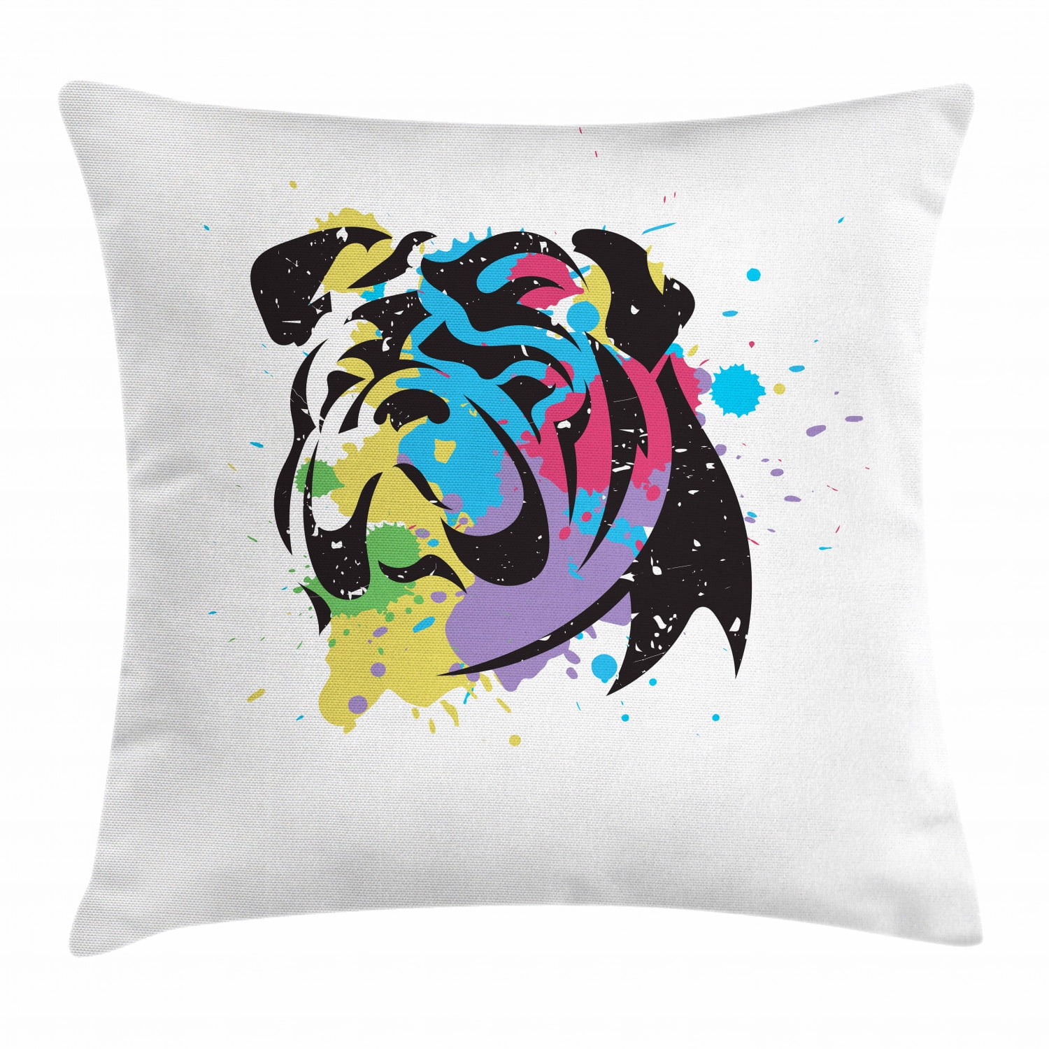 English Bulldog Throw Pillow Cushion Cover, Bulldog Portrait with ...