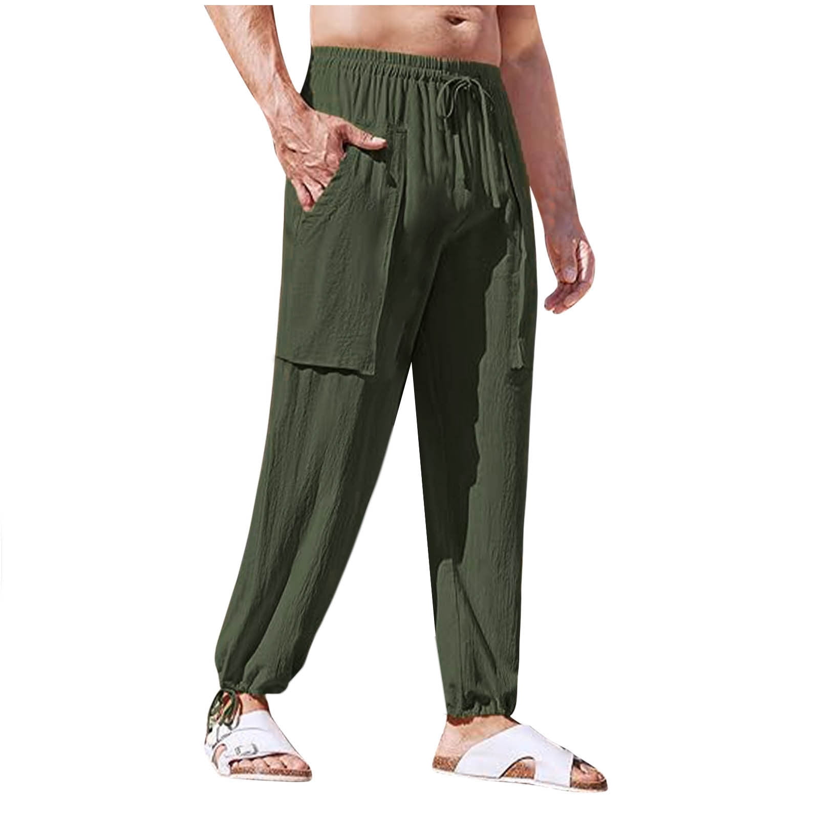 Click here for Aherbiu Linen Pants For Men Joggers Drawstring Ela... prices