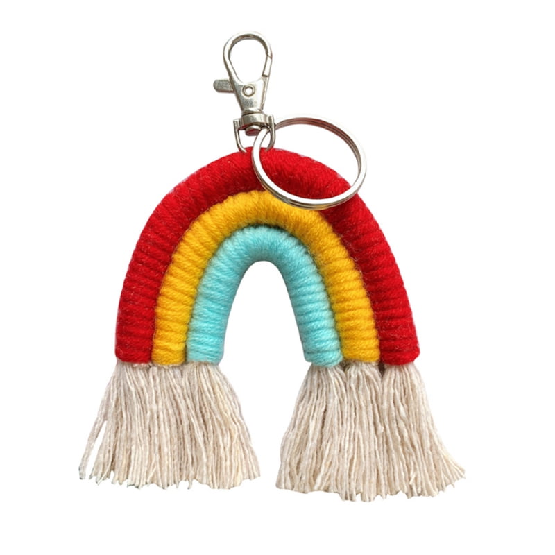 Macrame Rainbow Keychains Boho Bag Accessories With Tassels For Car Key ...