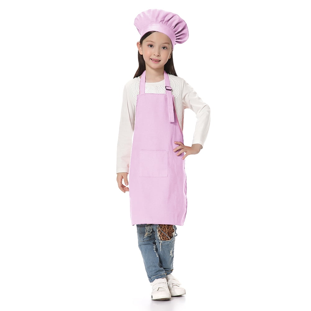 Toptie Kids Apron and Chef Hat Set, Adjustable Cotton Child Cooking ...