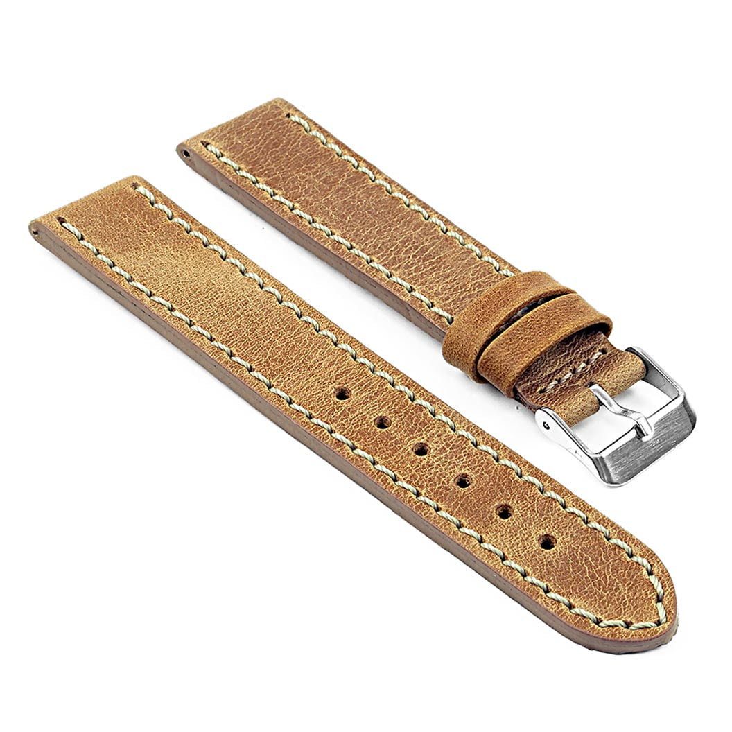 StrapsCo Vintage Leather Watch Strap with White Contour Stitching ...