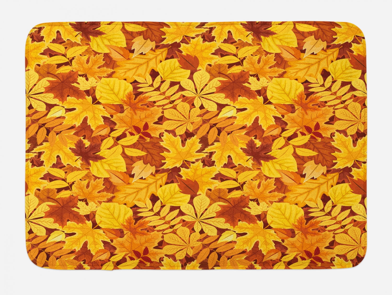 Autumn Bath Mat, Shady Fall Oak Maple Tree Leaves on Faded Tones ...