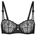 Deyllo Womens Unlined Lace Bra Plus Size Embroidered 12 Cup Demi Sheer Underwire See Through