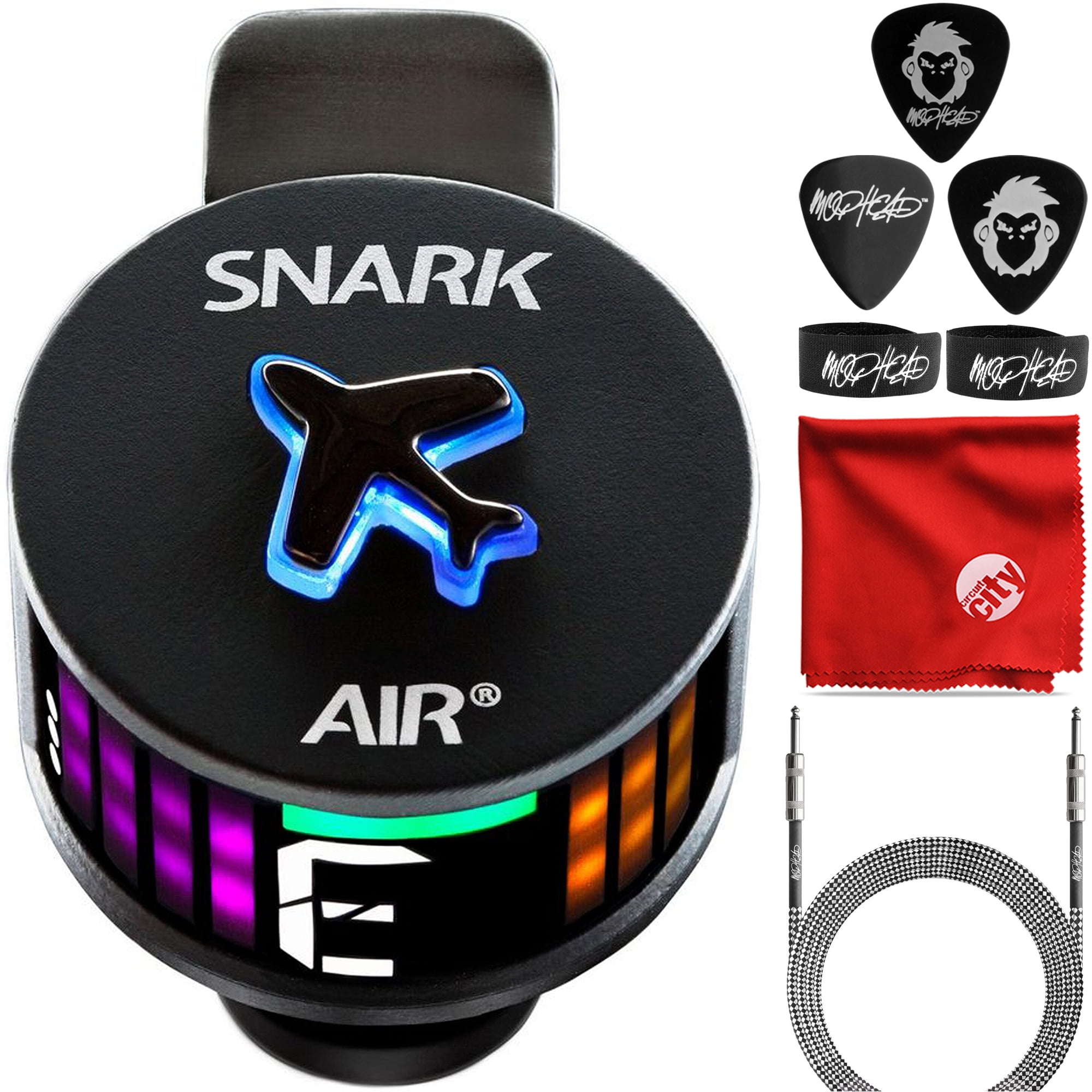 Snark AIR-1 Rechargeable Clip-On Tuner Bundle with Guitar Cable, Picks ...