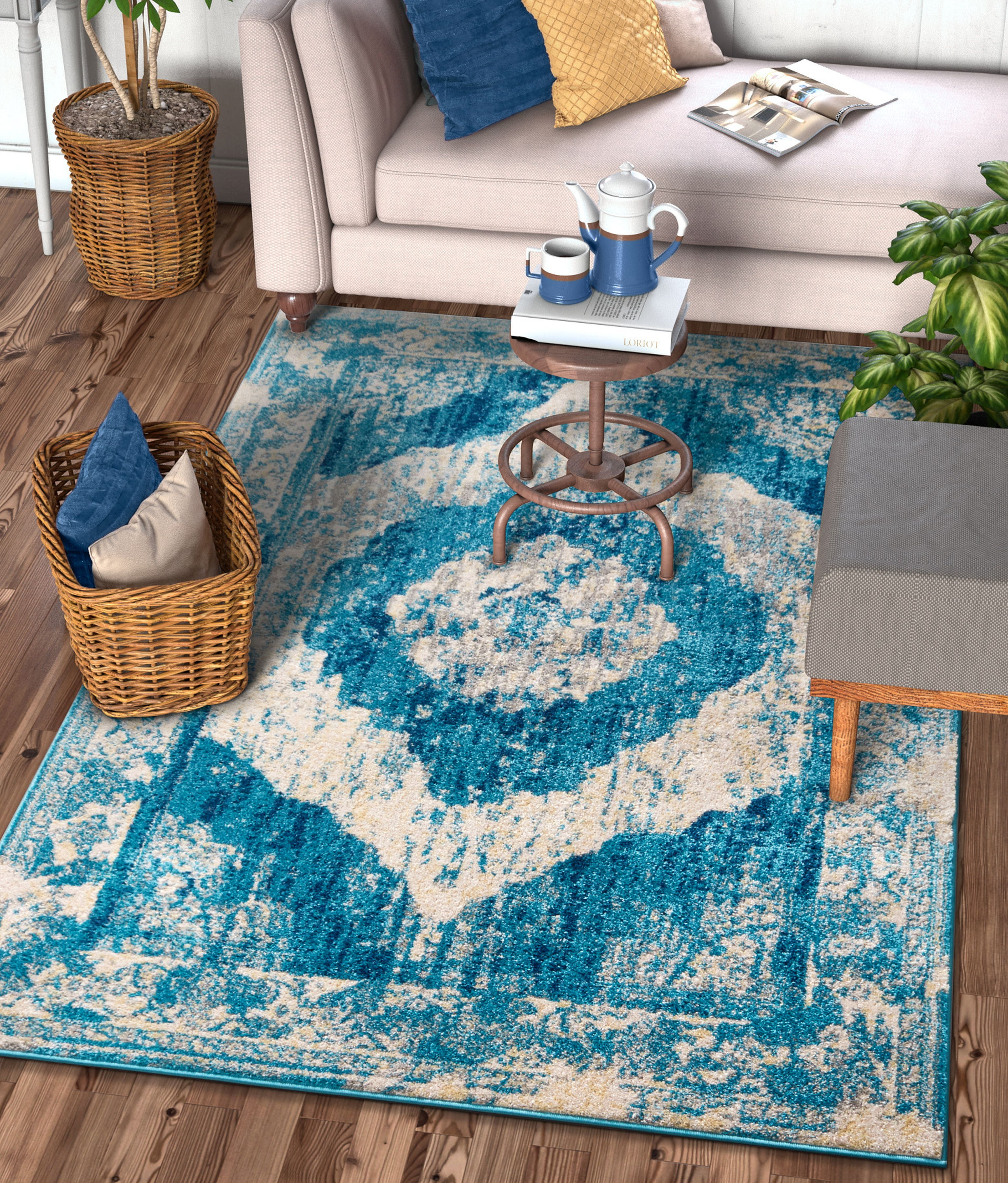 Well Woven Sydney Vintage Berkshire Modern Distressed Medallion Blue 9 ...