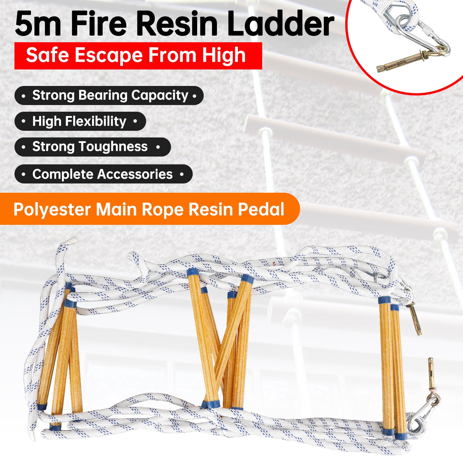 5 Meters Fire Escape Ladder Folding Emergency Rescue Rope Nylon Epoxy ...