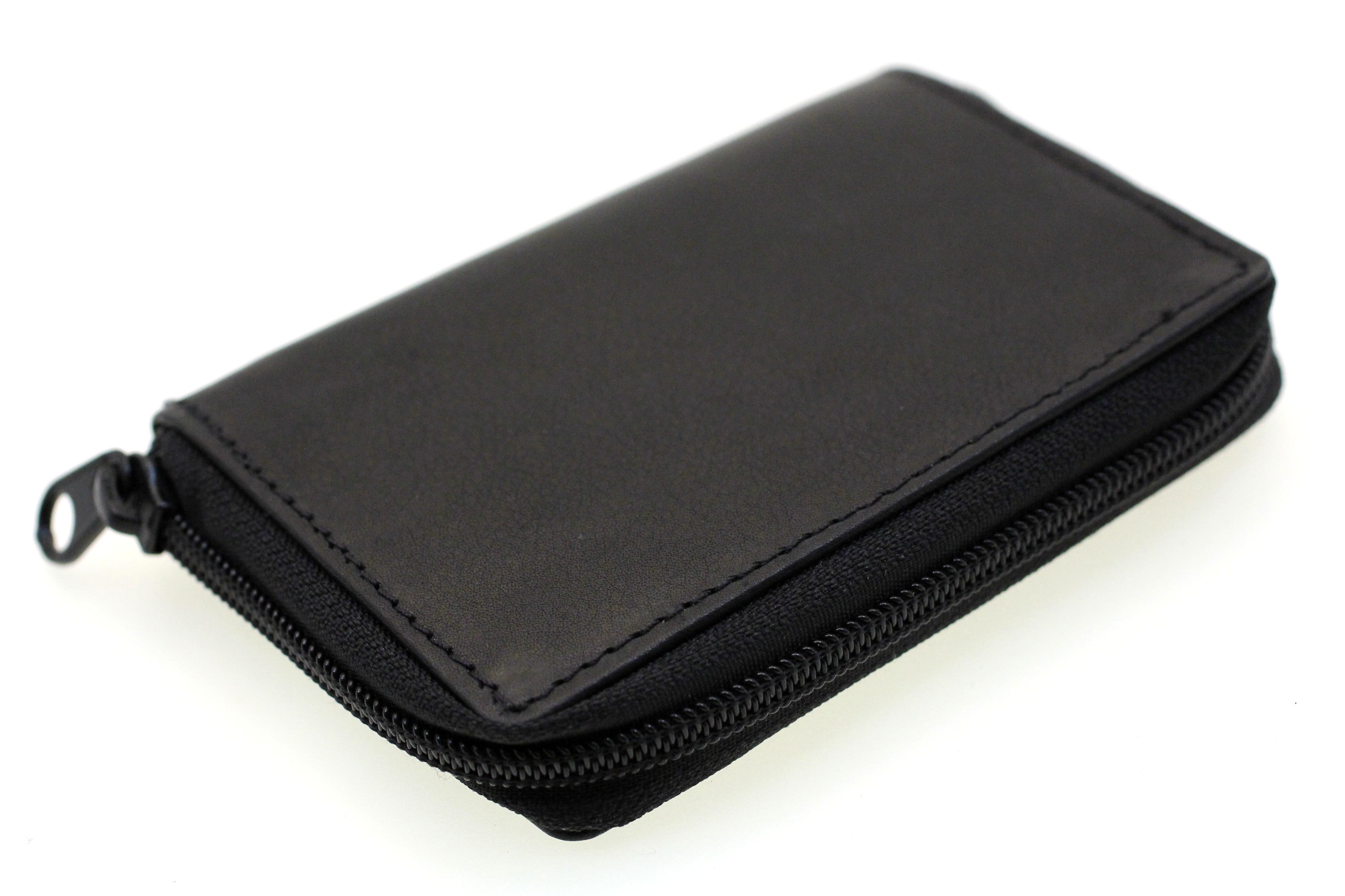 Genuine Leather Credit Card Holder Case Zipper Closed 20 Sleeves 2 IDs ...