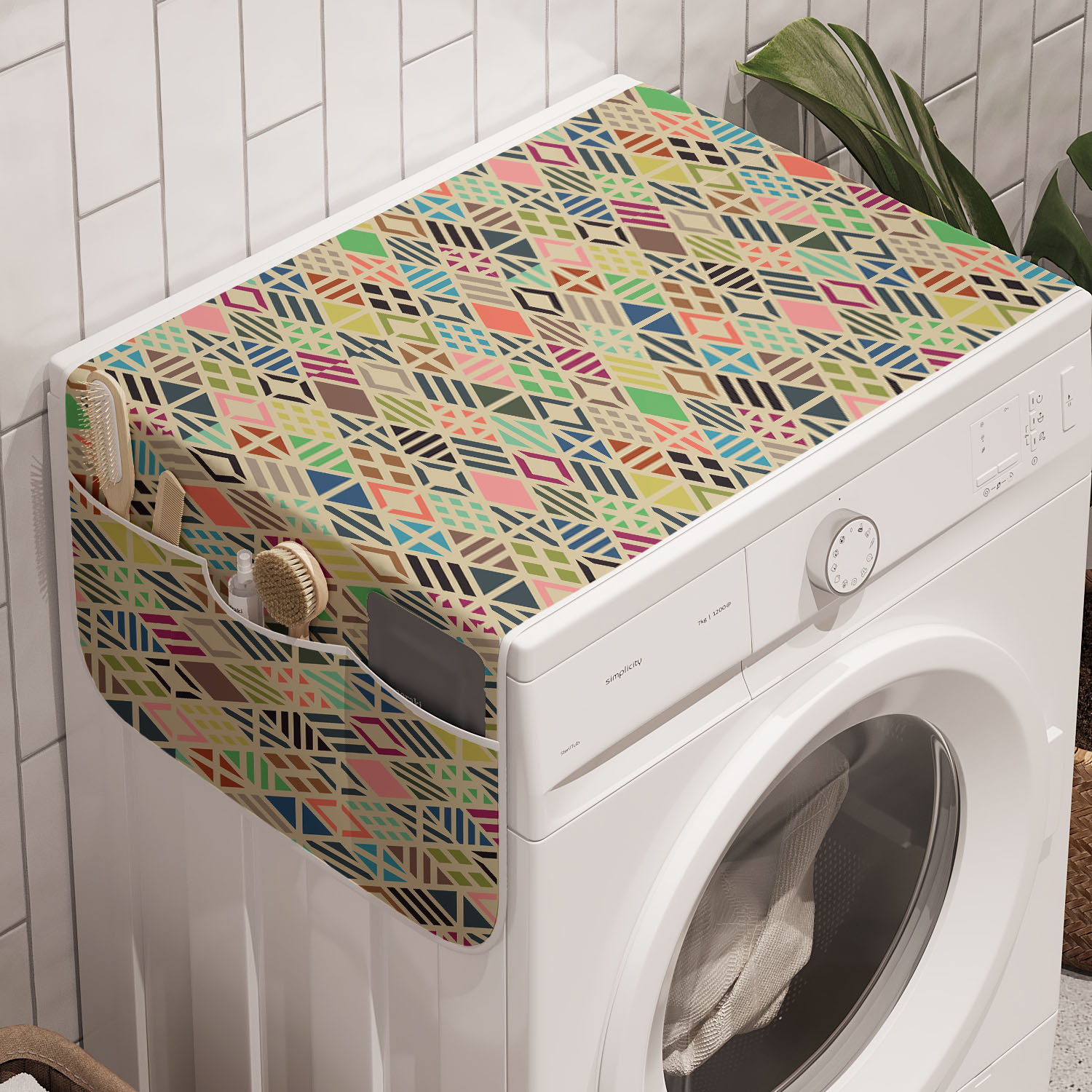 Geometric Washing Machine Organizer, Patchwork Art of Rhombus Shape ...