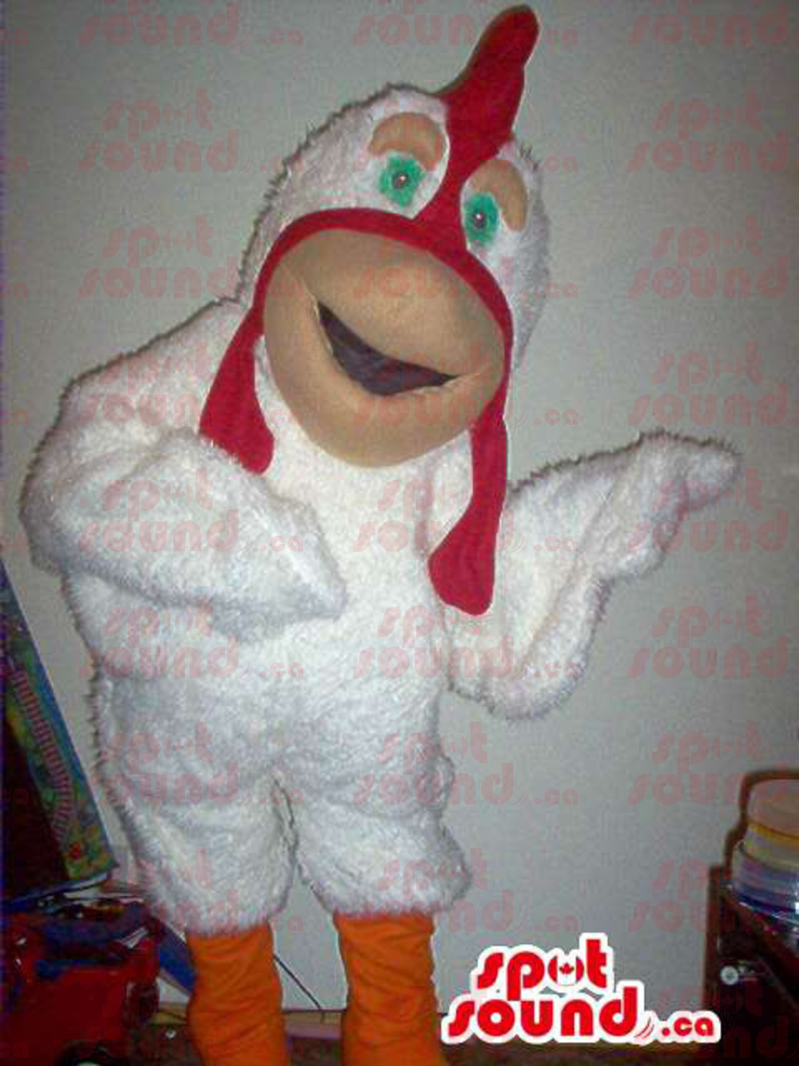 Great White And Red Hen Chicken Plush SPOTSOUND Mascot With Green Eyes ...