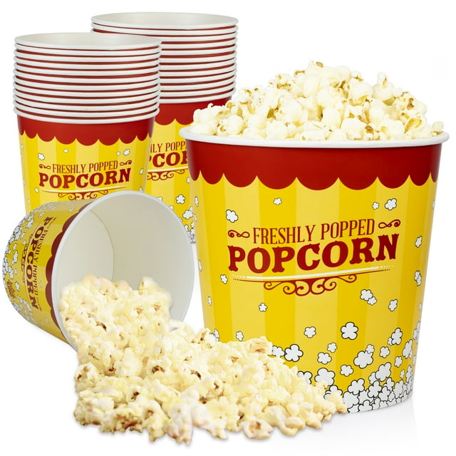 [25 Pack] Popcorn Buckets Disposable - 130 Oz Yellow and Red Paper ...