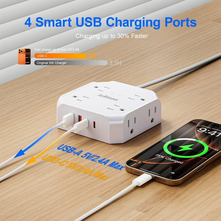 Desk Charging Station SUPERDANNY Surge Protector Power Strip - 22 ...