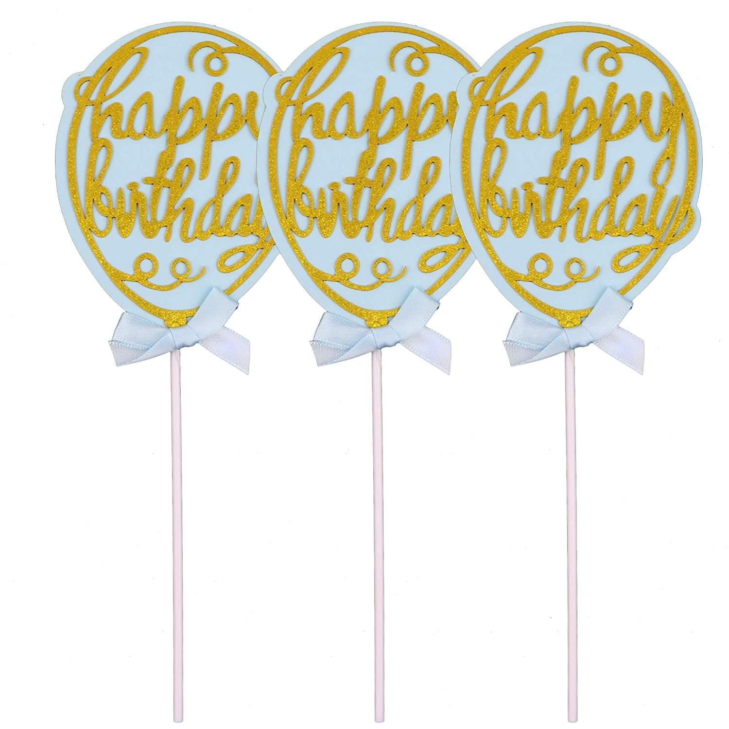 O'Creme Script-Happy-Birthday-on-Balloon-with-Bow Paper Cake Topper ...