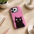 Black Cat Tough Phone Case, Minimal Goofy Kitty Pink Animal Cover for ...