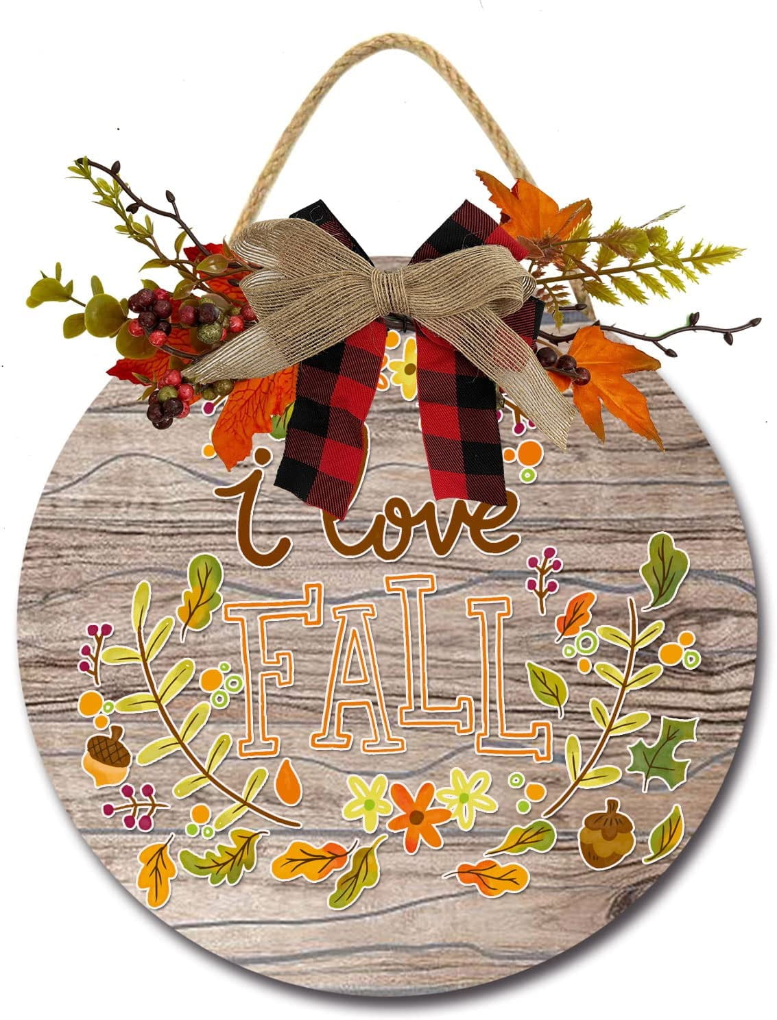 Eveokoki 12" I Love Fall Wooden Door Sign, Welcome Front Door Plaque ...