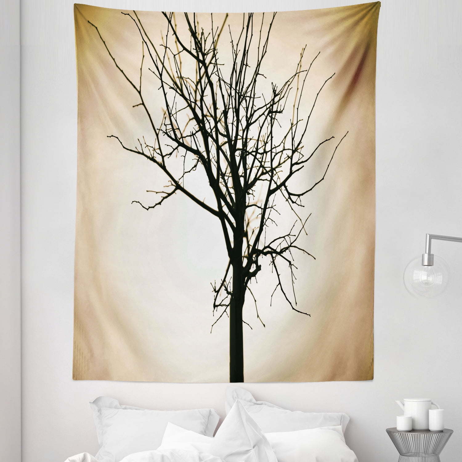 Lonely Tree Tapestry, Woodland Element Barren Tree Design on Bokeh ...