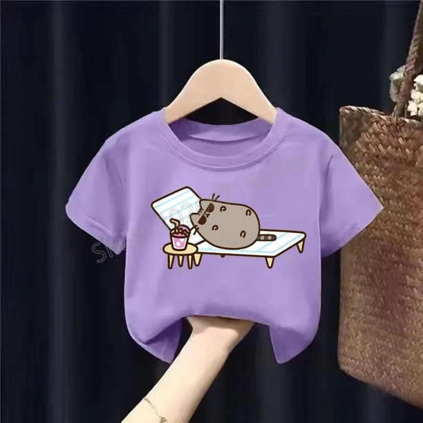Purple Pusheen Teenagers T-shirts Cartoon Anime Figures Fat Cats Short ...
