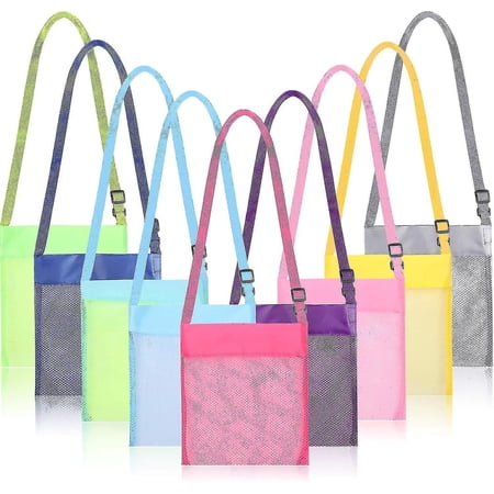 9 Pieces Colorful Mesh Beach Bags Mesh Bag Mesh Seashell Bags Storage ...