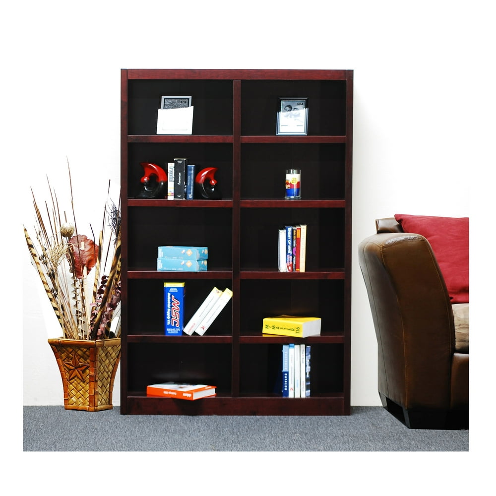 Concepts in Wood 10 Shelf Double Wide Wood Bookcase, 72 inch Tall ...