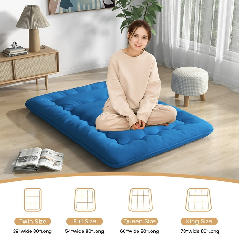 Costway Full Foldable Futon Mattress Portable Japanese Floor Pad Washable Cover Carry Bag in Blue Walmart