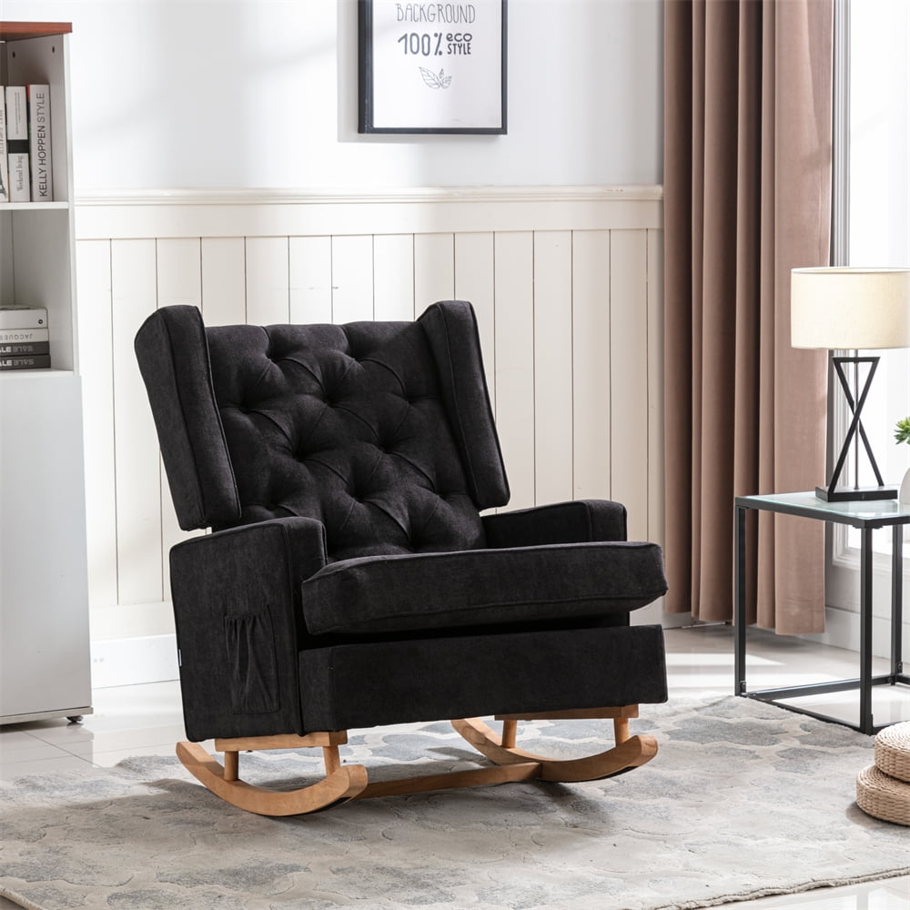 Wingback Rocking Chair with Tufted High Backrest & Cozy Armrest, Modern ...