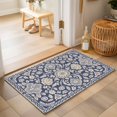 Bohemia Blue Flower Pattern Area Rug, Vintage Ethnic Style Non-Slip ...