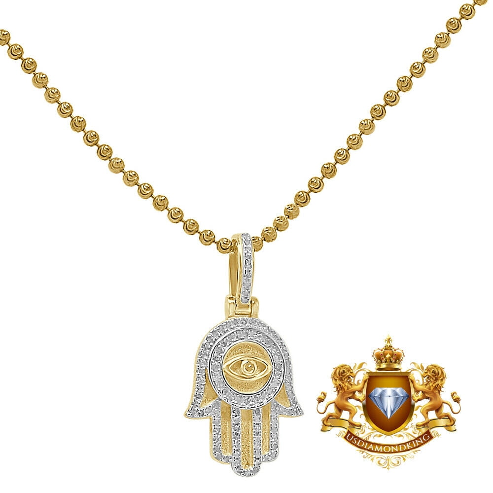 Real Diamond Hamsa Hand of Fatima Evil Eye Charm Over Gold Pendent ...