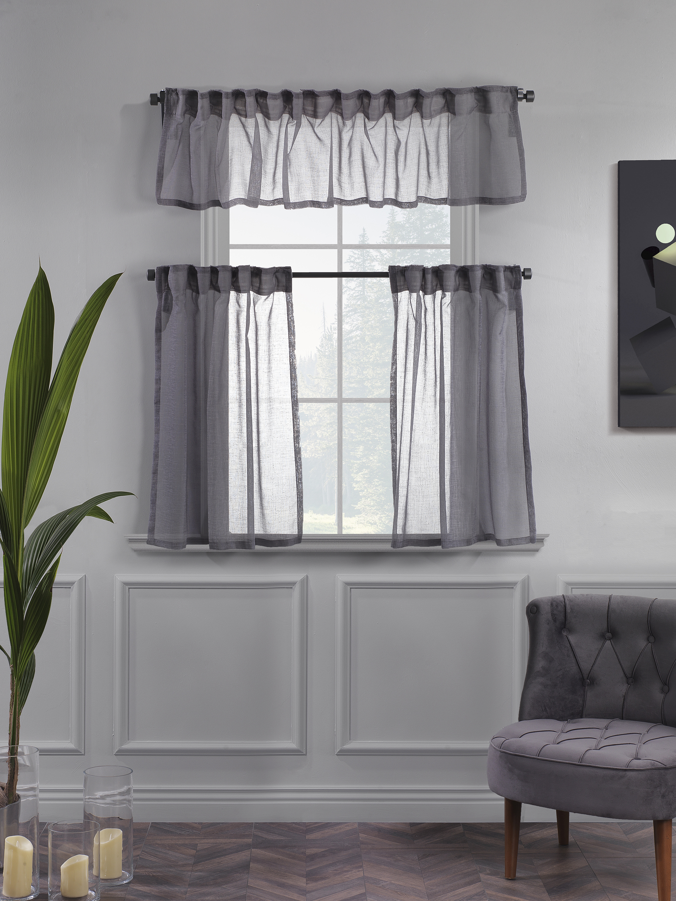 3S Brother's Sheer Curtains Kitchen Valance Set of 3 Hanging Rod Pocket Window Valance ...