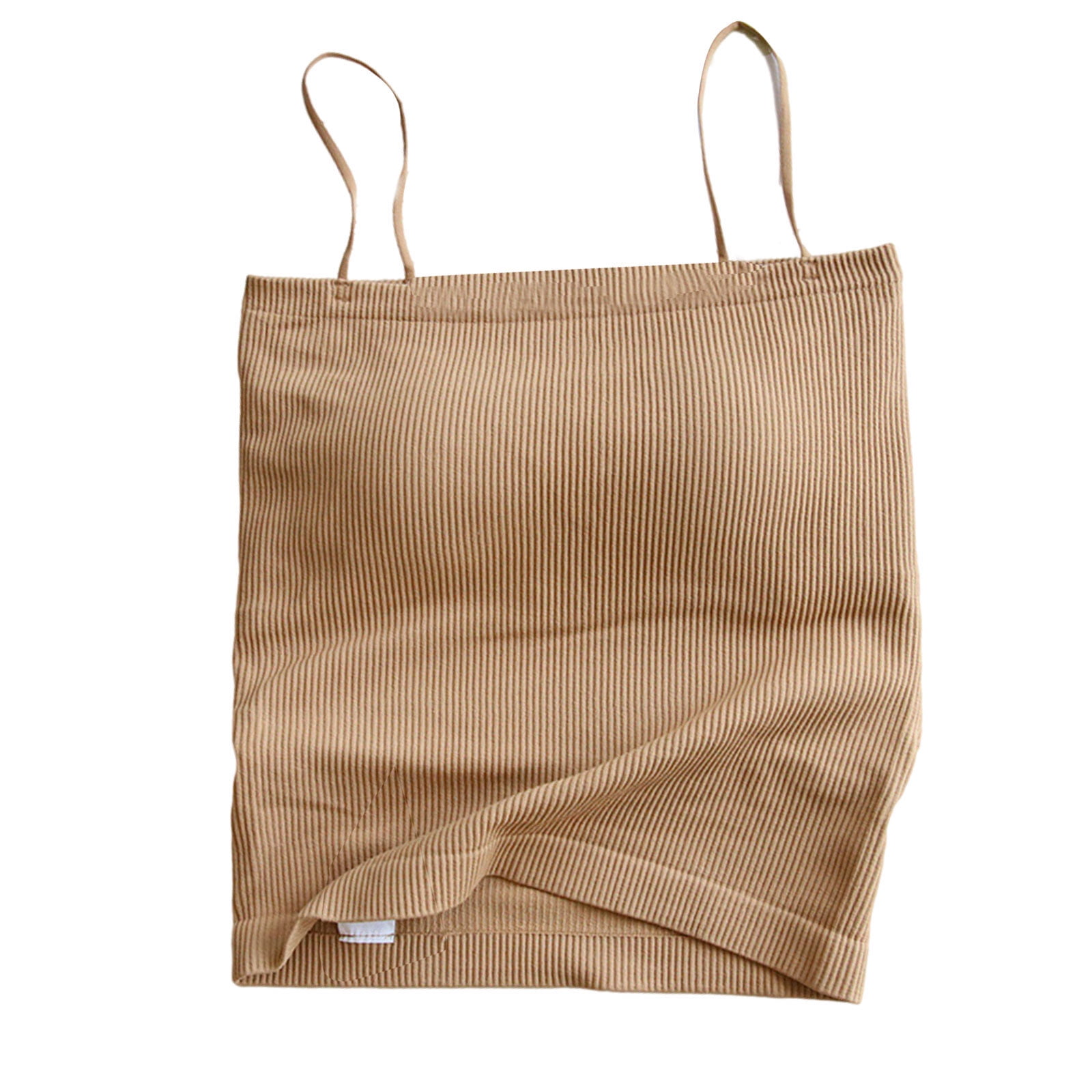 Women Summer Thin Ribbed Knit Camisole With Shelf Bra Chest Pad Solid