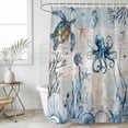 Blue Coastal Bathroom Shower Curtains with 12 Hooks Polyester ...