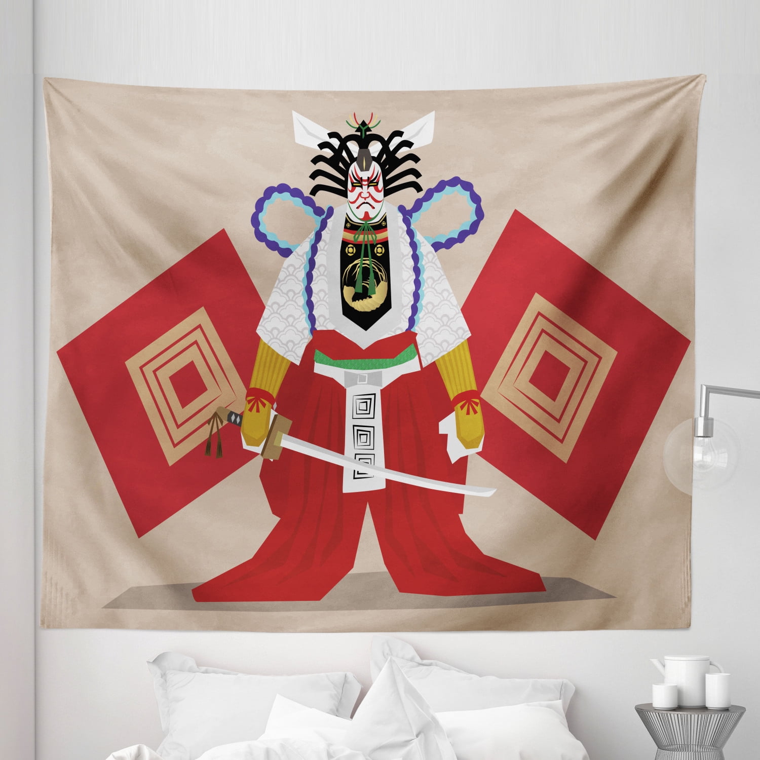 Kabuki Tapestry, Cartoon Kabuki Performer on Stage Actor with Eastern ...