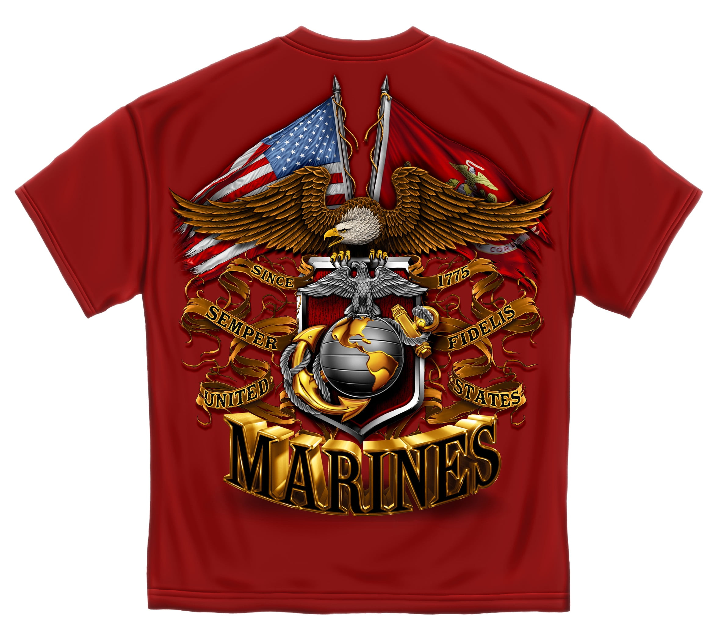 Marine Corps, USMC T-Shirt Usmc Double Eagle And Flags Foil Stamp Red ...