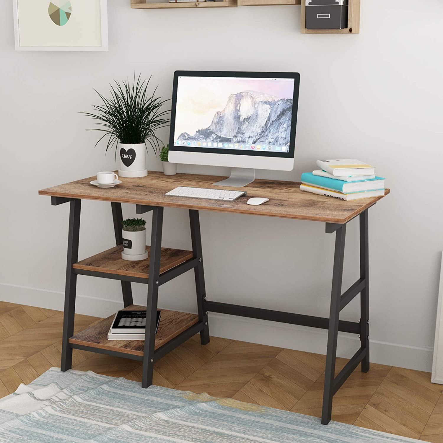 SOGES 47 inches Computer Desk Home Office Desk with Shelf Storage Desk ...