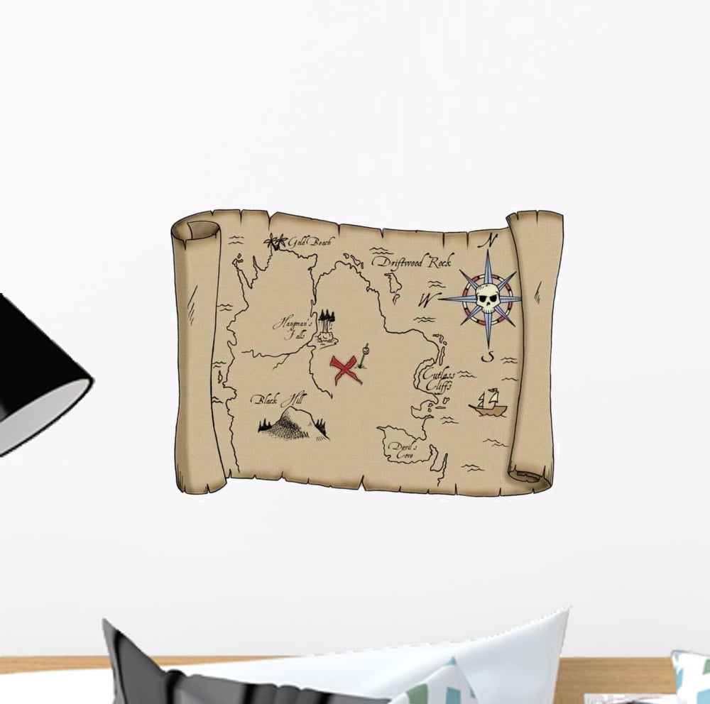 Labeled Pirate Treasure Map Wall Decal Sticker, Wallmonkeys Peel ...