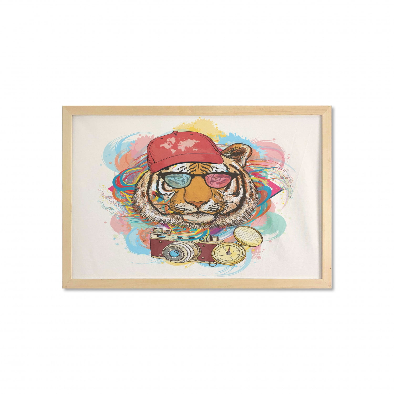 Animal Wall Art with Frame, Hipster Rapper Tiger Sunglasses Hat and ...