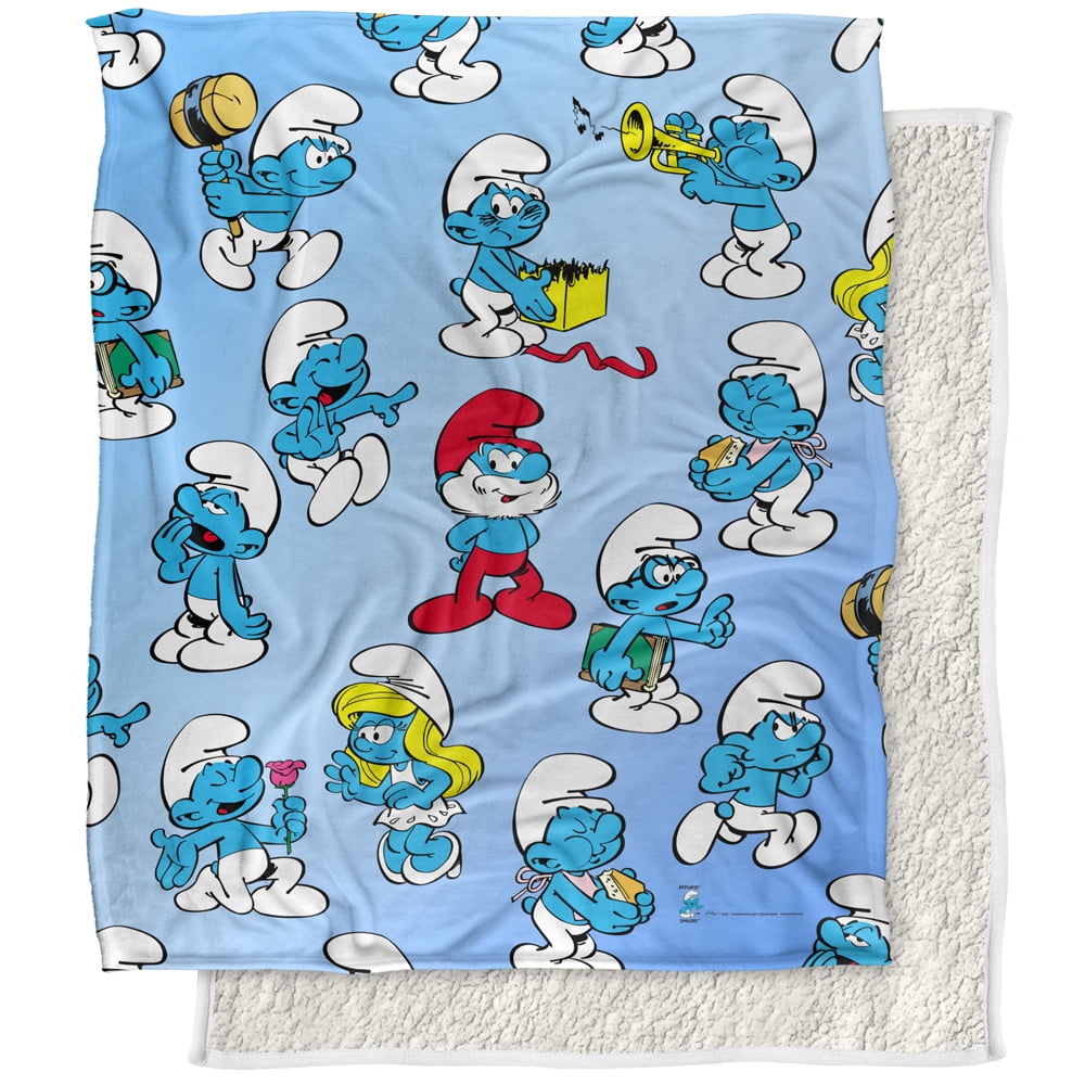 The Smurfs Blanket, 50'x60' Smurfs All Over Silky Touch Sherpa Back ...