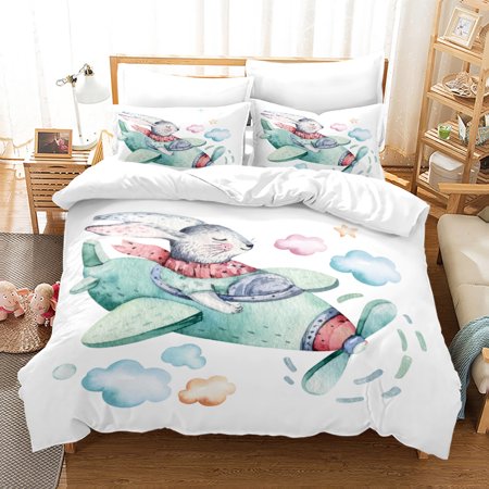 3D three-piece European and American size cute rabbit quilt cover home ...
