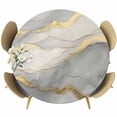 Abstract Gold Lines Marble Texture Round Fitted Tablecloth with Elastic ...