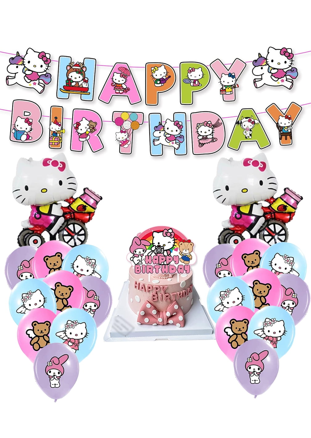 Hello party decor, happy birthday banner kitty balloons party theme ...